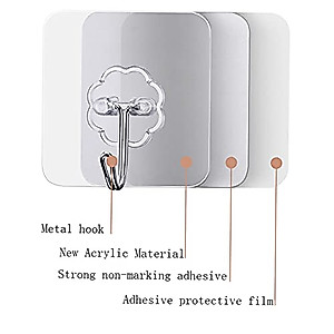 pinlun Sticky Hook Wall hook-20 Pieces of Heavy 22 lb (Maximum) Heavy Duty self-Adhesive Hook Waterproof and Oil Proof Transparent Hook Bathroom Shower Room Kitchen Hook