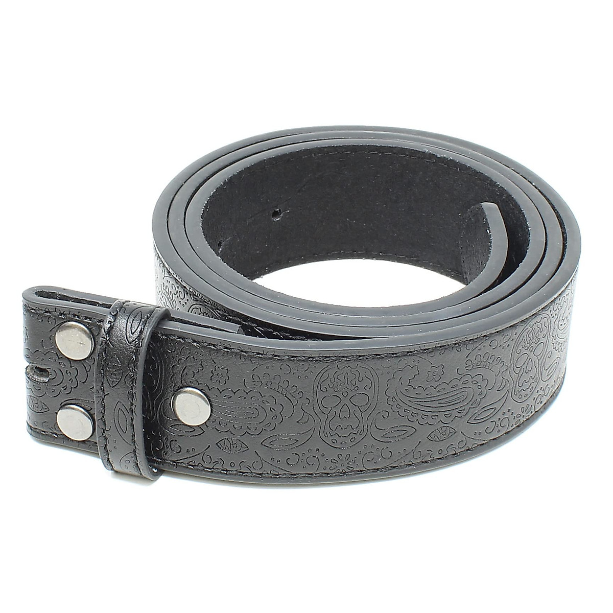 BC Belts Leather Belt Strap with Western Skull and Paisley Embossed Pattern 1.5" Wide with Snaps (Black-XS)