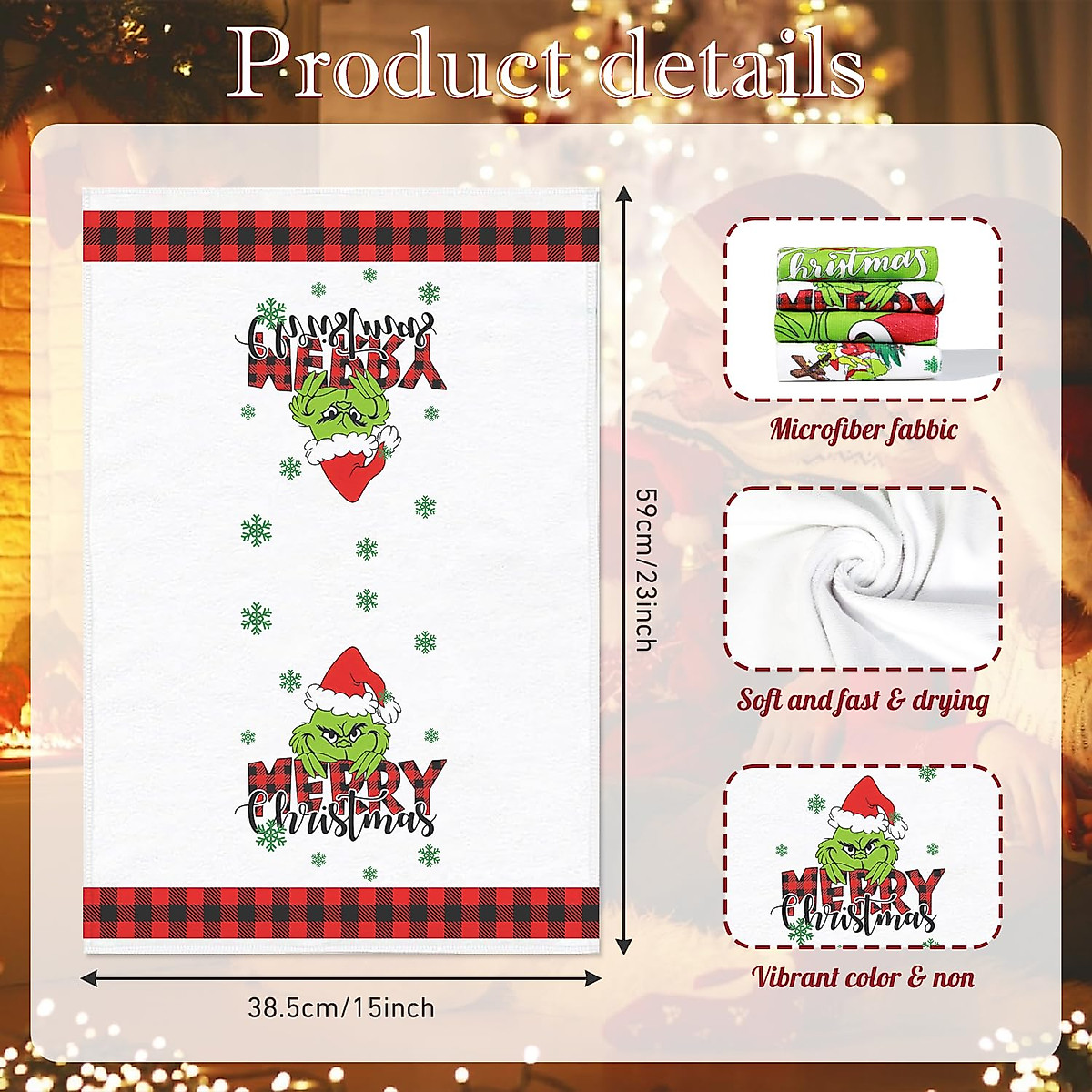 DMYIZH 4Pce Christmas Dish Towels Xmas Thief Kitchen Towels Merry Christmas Decorative for Cooking Baking Cleaning Super Absorbent Hand Towels Funny for Kitchen Bedroom Bathroom New Home