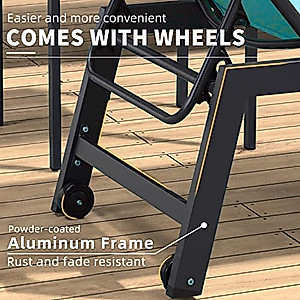 PURPLE LEAF Outdoor Chaise Lounge 2 Pieces Aluminum Patio Lounge Chair with Side Table and Wheels All Weather Outdoor Reclining Chair for Patio Pool Beach Sunbathing Chair, Turquoise Blue