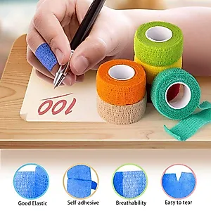 (12-Pack) 1” x 5 Yards | Self Adhesive Bandage Wrap, Kuvvfe Athletic Elastic Cohesive Bandage for Sports Injury,Strain,Knee & Wrist,Ankle Sprains & Swelling First Aid