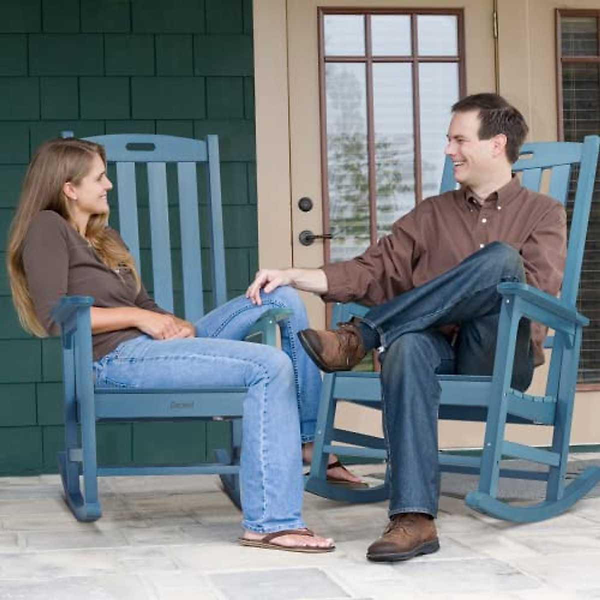 Cecarol Patio Oversized Rocking Chair Outdoor, Weather Resistant, Low Maintenance, High Back Front Porch Rocker Chairs 385lbs Support Poly Lumber Rocker, Wood-Like Plastic Chair, Blue-PRC01