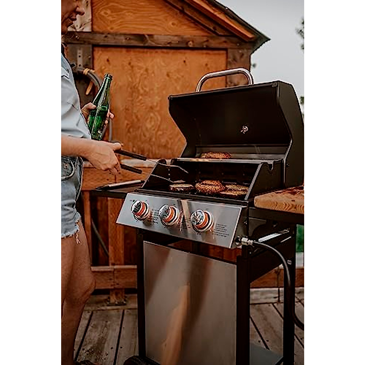 GasOne GP-1030S One 3 Burner Stainless Steel– Outdoor Cabinet Style with Wheels-High-Temperature Paint Coating Gas BBQ Grill – Elegant and Luxurious Design, Black