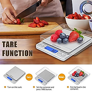 Food Scale, CHWARES Rechargeable Kitchen Scale with Trays 3000g/0.1g, Small Scale with Tare Function Digital Scale Grams and Ounces for Weight Loss, Dieting, Cooking, Meal Prep, Coffee, Jewelry