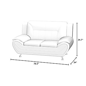 Container Furniture Direct Michael Modern Faux Leather Upholstered Stainless Steel Legs Living Room Loveseat, Milky White