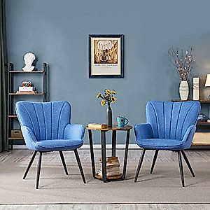 Yaheetech Accent Chair, Modern and Elegant Armchair, Linen Fabric Living Room Chair with Mental Legs and High Back for Living Room Bedroom Office Waiting Room, Blue