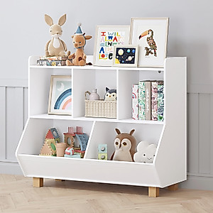 UTEX Toy Storage Organizer, Kids Bookshelf and Toy Storage with Legs, 5 Cube Storage Organizer, Children Bookcase for Kids Room, Living Room, Nursery,White