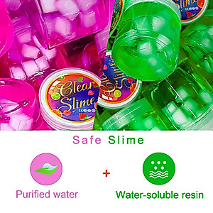 5 Pack Jelly Clear Slime Kit,Cute Toys and Stickers,Super Soft and Non-Sticky, Party Favors and Stress Relief Toy for Girls and Boys,DIY Slime Toy for Kids