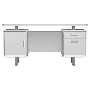 Coaster Furniture Lawtey Modern Contemporary 2 Drawer Home Office Writing Desk Storage File Cabinet Silver Metal Frame White High Gloss 803521