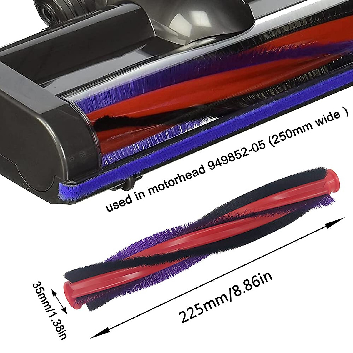 Smilefil 2PCS Part no. 963830-02 225mm/8.86in Replacement Brush Bar for Dyson V6 Exclusive, V6 HEPA, DC59, DC62, SV03, SV07 Vacuums (225mm/8.86in)