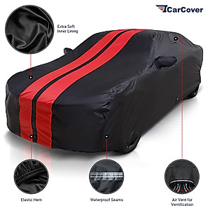 iCarCover Custom Car Cover for 2020-2025 Toyota GR Supra Waterproof All Weather Rain Snow UV Sun Protector Full Exterior Indoor Outdoor Car Cover (Stripe - Black/Red)
