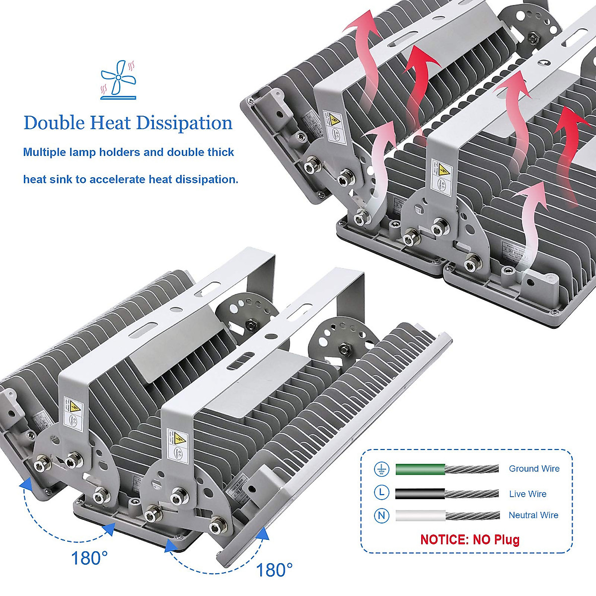 Kekeou Stadium Lights LED Flood Lights Outdoor 300W 33000LM 6500K Flood Lights Outdoor IP67 Waterproof 300 Watt Exterior Flood Lights with 3 Adjustable Heads for Yard