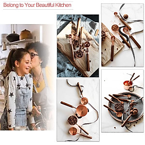 Kitchen Rose Gold Measuring Spoons and Cups Tool Set 8 piece, Dual Scale Unit, Walnut Wood Handle, Stainless Steel Mirror Polished for Dry and Liquid Ingredients Kitchen Cooking Baking Set
