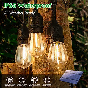 TDLOL 35FT Solar String Lights Outdoor Waterproof, Outdoor String Lights Solar Powered, Patio Lights with S14 Shatterproof Sockets, IP65 Commercial Grade LED Solar String Lights for Outside