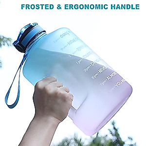 ETDW Gallon Water Bottle with Straw and Time Marker, 74oz BPA Free Gym Water Jug with Handle, LeakProof Pop Up Drinking Bottle for Fitness,Gym and Outdoor Sports
