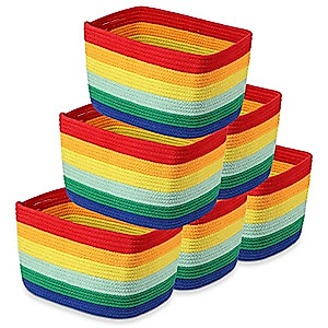 6 Pcs Rainbow Baskets Cotton Rainbow Storage Baskets Rainbow Storage Bins Woven Rainbow Storage Organizer Toy Baskets Storage Kids Rainbow Baby Basket Decoration for Baby Nursery Playroom Classroom