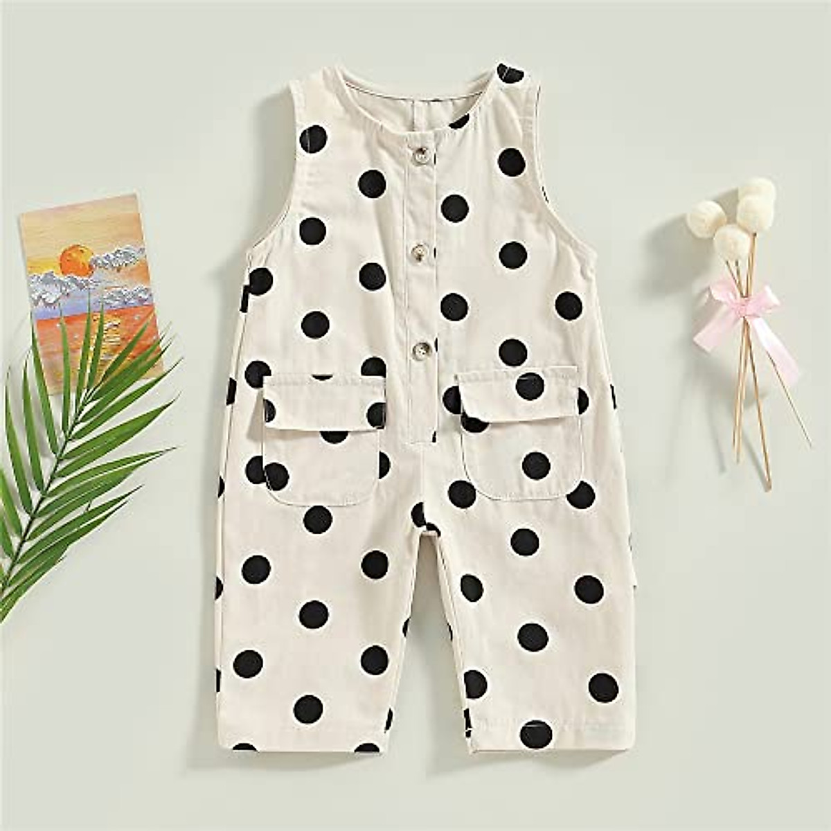 LAGKIYOJ Toddler Baby Girl Summer Romper Clothes Dot Print Sleeveless Button Jumpsuit Bodysuit Overalls Pants with Pocket (Dot Print,18-24M)