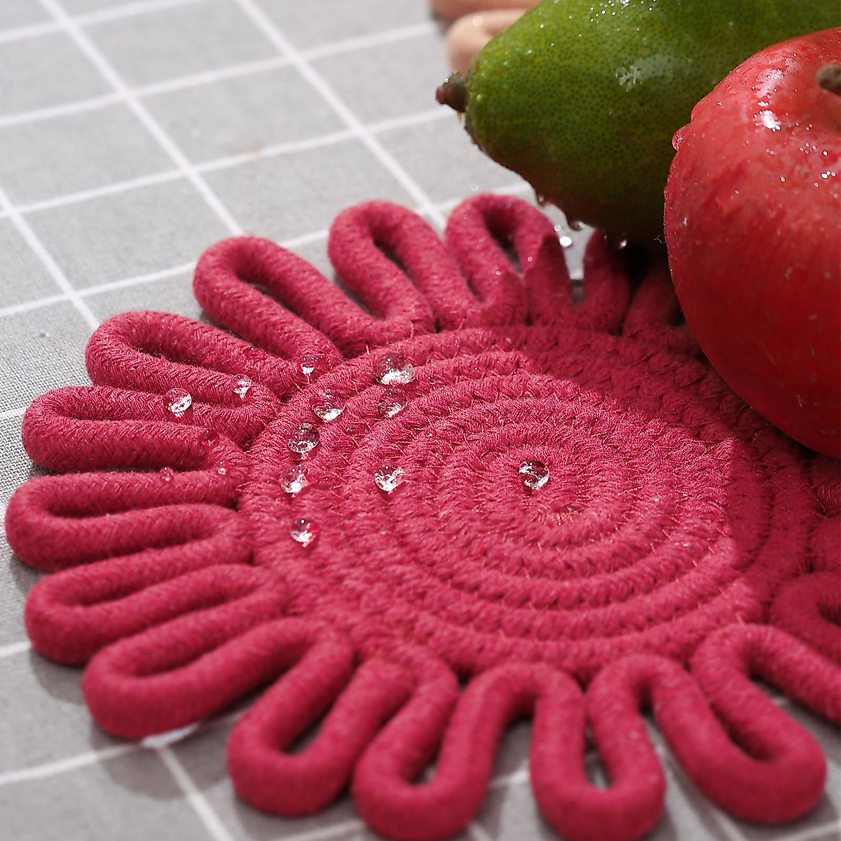 Trivets for Hot Pots and Pans, Trivets for Hot Dishes,Potholders for Kitchen,Hot Pads Hot Mats,Table Decorations,Set of 3, 100% Cotton,7.5"(Pink)