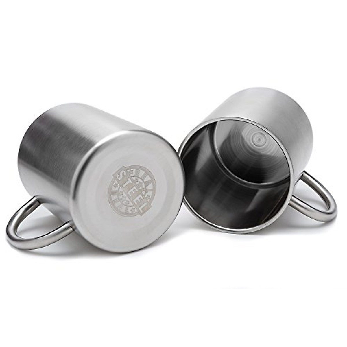 Stainless Steel Double Walled Mugs: 100% BPA Free,15 oz Metal Coffee & Tea Cup Mug - Insulated Cups with Handles Keep Drinks Hot or Cold Longer - Durable for Camping - Set of 2 Shatter Proof Mugs