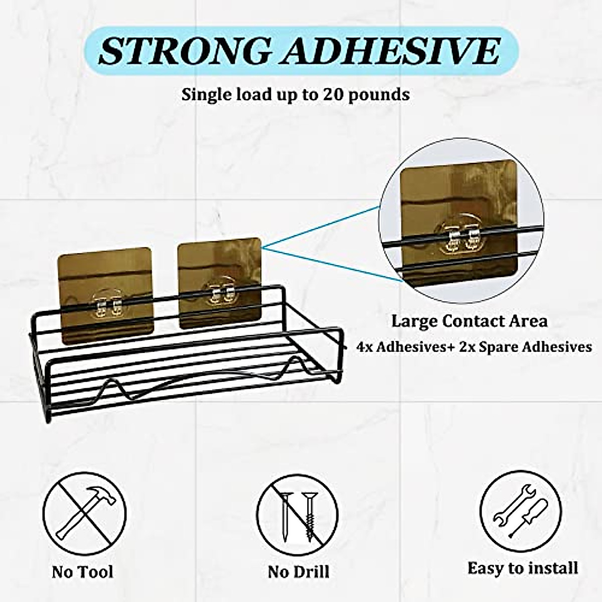 Nichemigo Adhesive Shower Caddy, Shower Shelves, Bathroom Shower Organizer for Inside Shower, No Drilling Rustproof Washroom Shower Shelf, Cat Shape Rack Wall Mounted Basket Storage, 2 Pack, Black