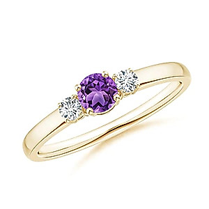 CARILLON Three Stone Round Cut 0.50 Ctw Amethyst Gemstone 925 Sterling Silver Women Engagement Ring Jewelry (Yellow Plated, 7.5)