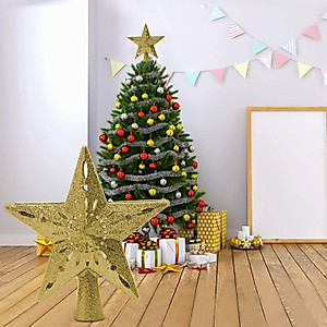 YOCUBY Star Christmas Tree Topper Lighted with Built-in Rotating Magic Ball, Christmas Decoration, LED Treetop Projector for Crown Christmas Tree, Xmas/Holiday/Winter Home Wonderland Party Ornament