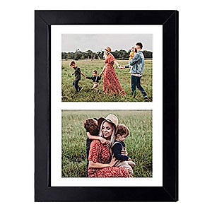 Golden State Art, 8.5x11 Black Wooden Picture Frame - White Mat for 2-5x7 Photos or 8.5x11 Certificate Without Mat - Real Glass - Easel Stand for Landscape/Portrait Table Display
