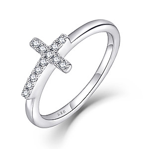 STARCHENIE Sideways Cross Ring 925 Sterling Silver Christian Religious Jewelry Gift for Women Size 8