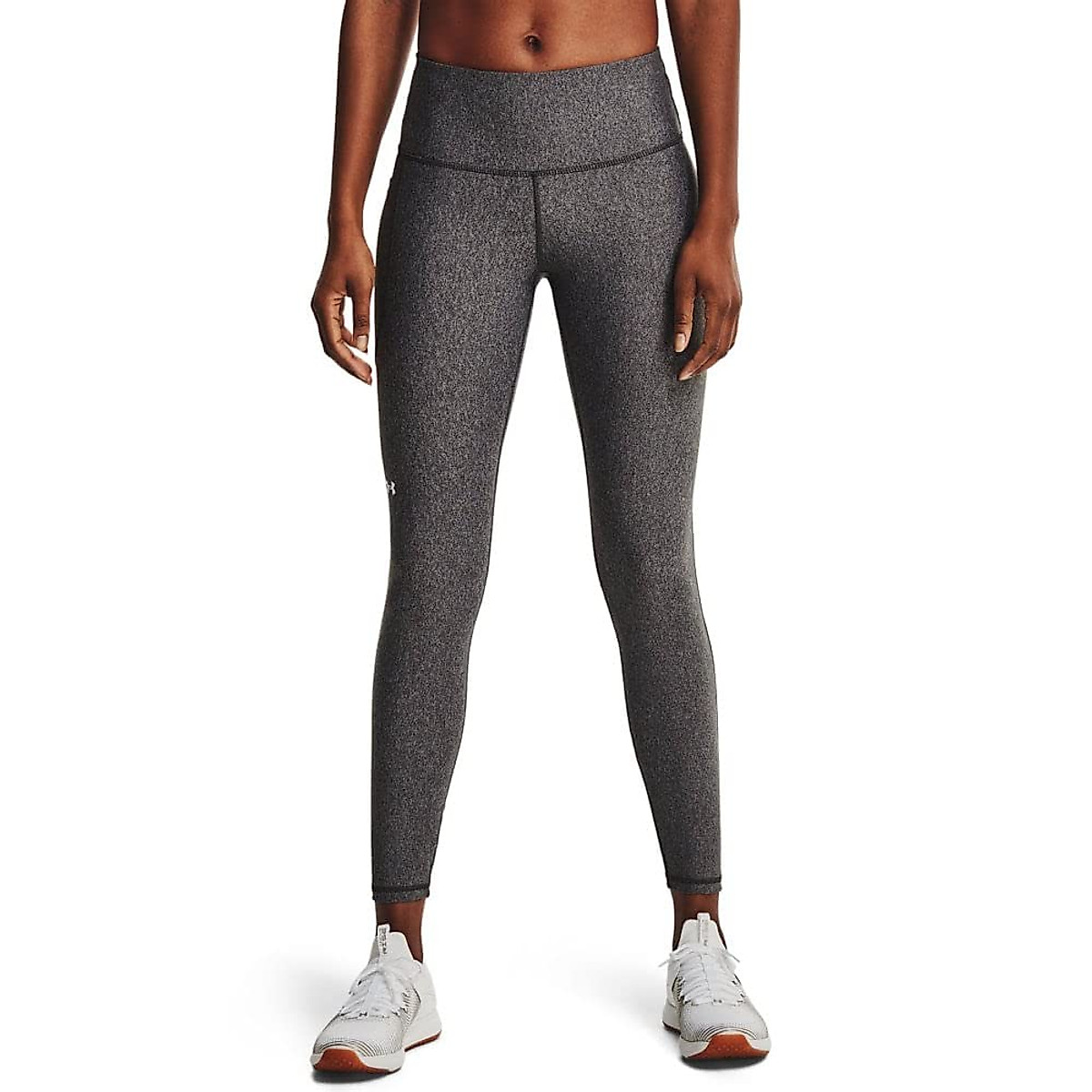 Under Armour Womens HeatGear Armour High No-Slip Waistband Pocketed Leggings , Charcoal Light Heather (019)/White , Small