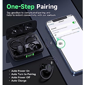 KORSKR Wireless Earbuds Bluetooth 5.3 Ear Buds 42Hrs Playtime Bluetooth Headphones with Charging Case Stereo Bass Over-Ear Earphones with Earhooks Built-in Mic Waterproof Headset for Sports Black