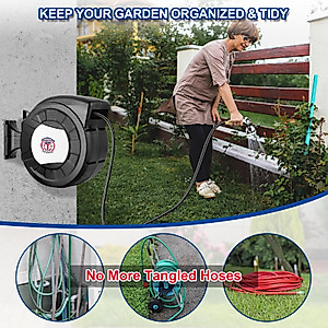5/8" 66ft Retractable Garden Hose Reel by BSTOKCAM, Hybrid Rubber Hose, Water Hose Reels Automatic Rewind Storage, 10 Patterns Nozzle Included