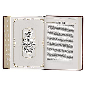 KJV Study Bible, Large Print Faux Leather - Thumb Index, King James Version Holy Bible, Art Nouveau Framed Saddle Tan