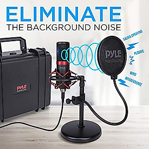 Pyle USB Microphone Podcast Recording Kit - Audio Cardioid Condenser Mic w/Shock Mount Stand & Pop Filter, for Gaming PS4, Streaming, Podcasting, Studio, YouTube, Works w/Windows PC Mac PDMIKT200