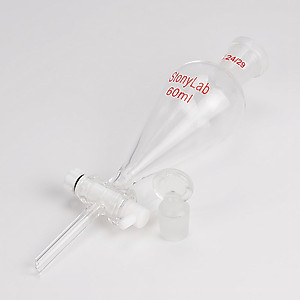 StonyLab PTFE Stopcock Separatory Funnel 60ml, Borosilicate Glass Heavy Wall Conical Pear-Shaped Separatory Funnel Separation Funnel with 24/29 Joint