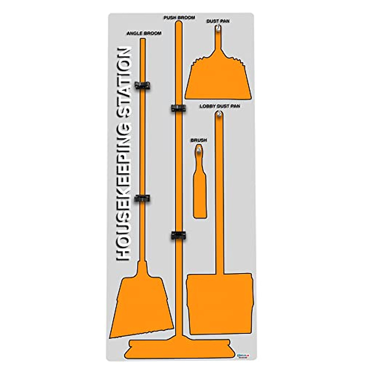 5S Housekeeping Shadow Board Broom Station Gray/Orange (with Broom Kit)