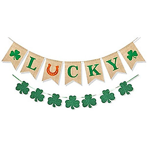 Uniwish Lucky Shamrock Banner Garland St. Patricks Day Decorations for Mantel Fireplace Wall Hanging Decor Irish Party Supplies