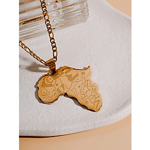 MINACHI Africa Necklace, Vintage Gold Plated Stainless Steel Africa Continent Nations Pendant, African Jewelry Gift for Men and Women