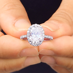 14k Solid White Gold Oval and Round Cut Simulated Diamond Engagement Ring Halo Art Deco Bridal Set Half Eternity Wedding Anniversary 2.50ct