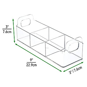 mDesign Plastic Condiment Organizer and Tea Bag Holder - 9" Long Kitchen Pantry/Countertop Storage Caddy - Divided Chip, Snack, Granola, Oatmeal Packet Holder - Lumiere Collection - 4 Pack - Clear