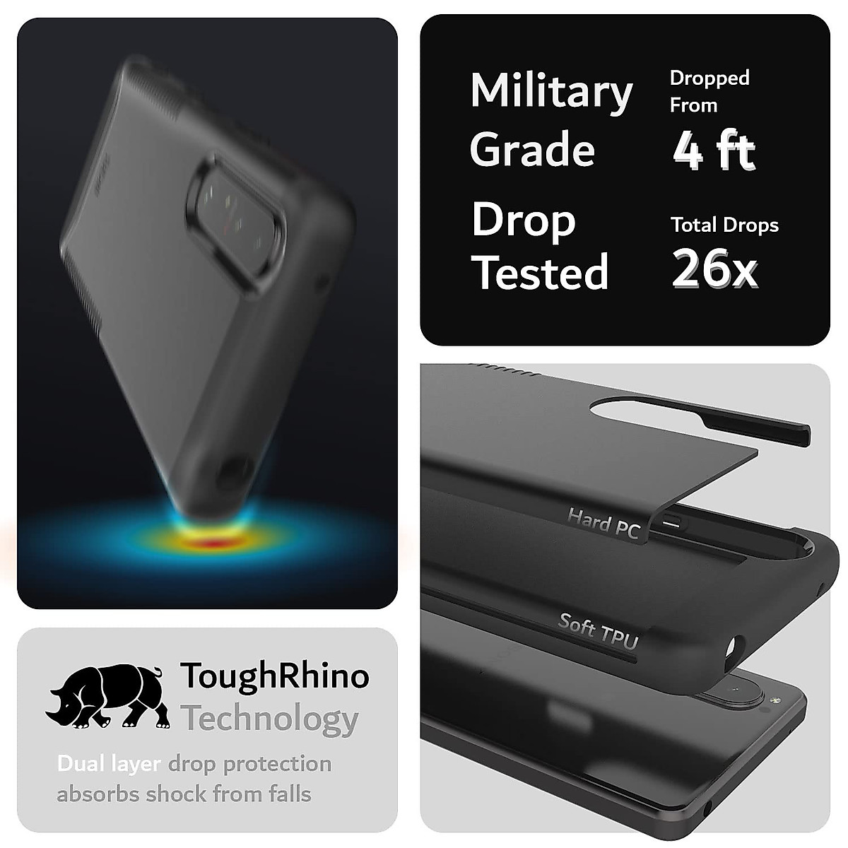 TUDIA DualShield Designed for Sony Xperia 1 III Case (2021), [Merge] Shockproof Tough Dual Layer Hard PC Soft TPU Slim Protective Case - Matte Black