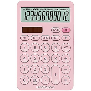 UNIONE White Calculator with a Bright LCD, Dual Power Handheld Desktop. Color. Business, Office, High School (4×6.6in)