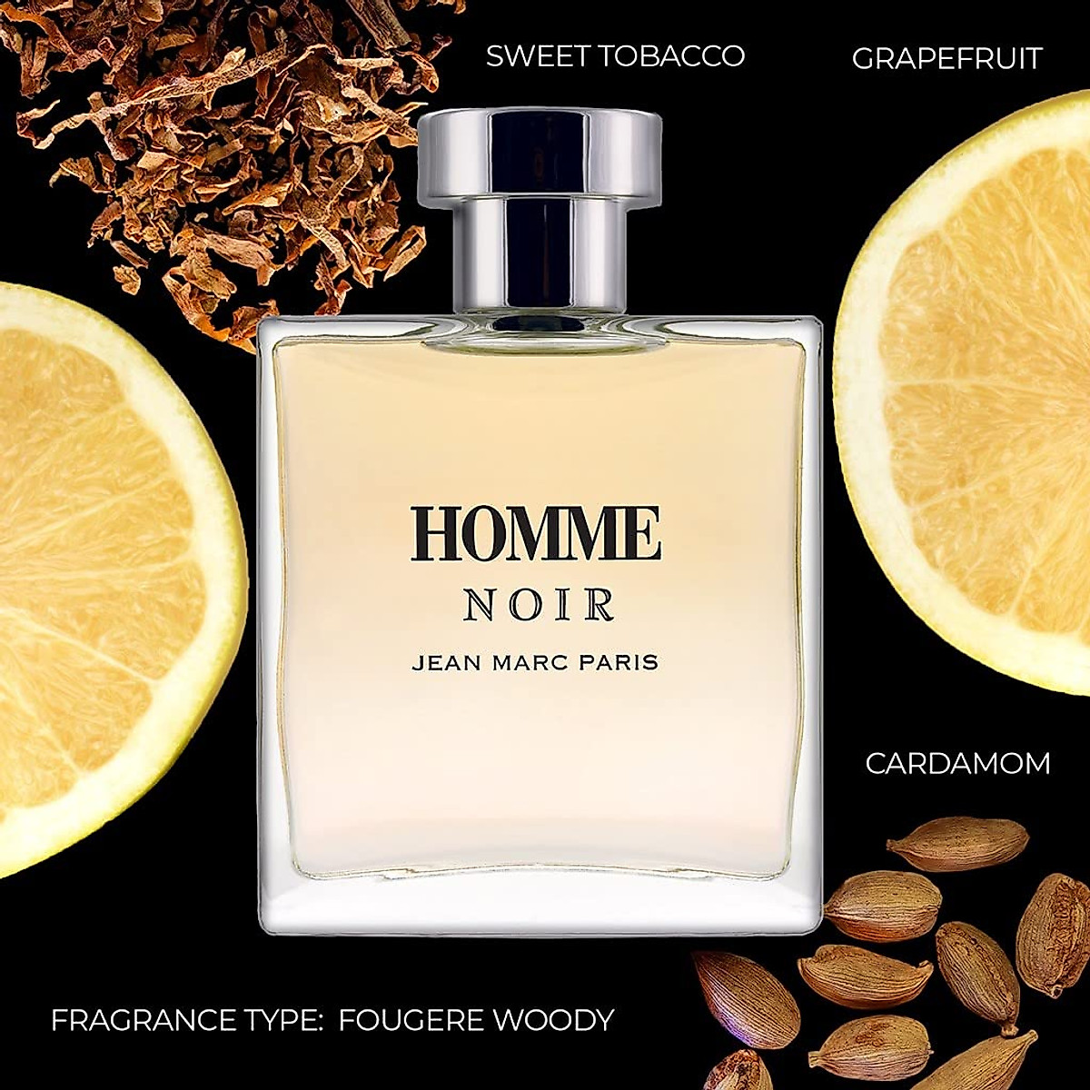 Jean Marc Paris Homme Noir Eau de Toilette Spray 100ml, Men's Cologne, 3.4 fl. oz., Woody Cologne, Notes of Grapefruit, Tobacco, and Tonka Bean