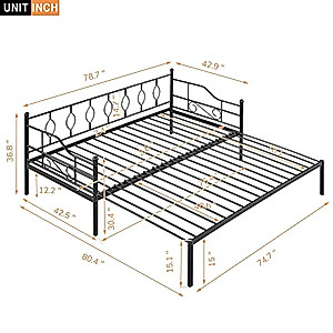 Bed Frames Twin, Twin Bed Platform Bed Bed Frame Black Steel with Trundle No Box Required, Easy Assembly 78.7 Inch