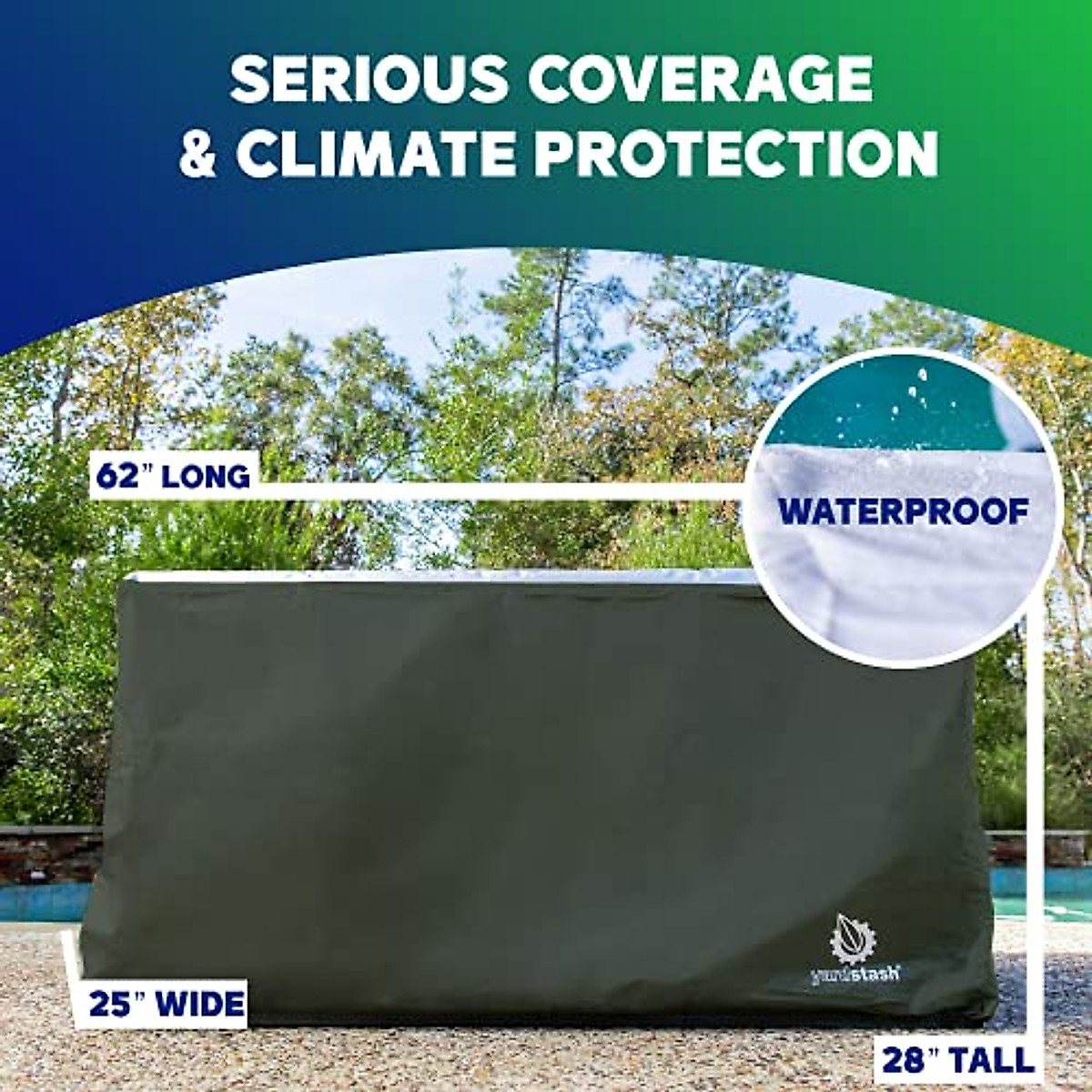 YardStash Deck Box Cover - Heavy Duty, Waterproof Covers for Outdoor Cushion Storage and Large Deck Boxes - Protects from Rain, Wind and Snow - XL - Green