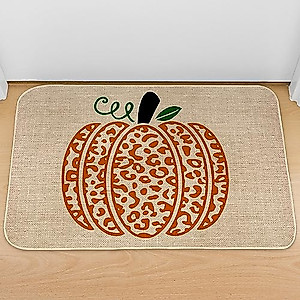 AnyDesign Pumpkin Doormat Fall Front Door Mat with Anti-Slip Rubber Back Orange Leopard Print Pumpkin Floor Mat Rug for Thanksgiving Autumn Harvest Farmhouse Kitchen Bedroom, 17 x 29 Inch