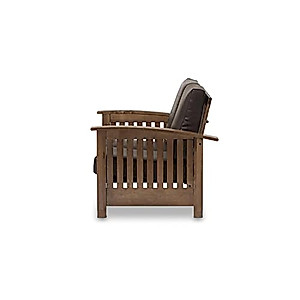 Baxton Studio Charlotte Modern Classic Mission Style Walnut Brown Wood and Dark Brown Faux Leather 2-Seater Loveseat