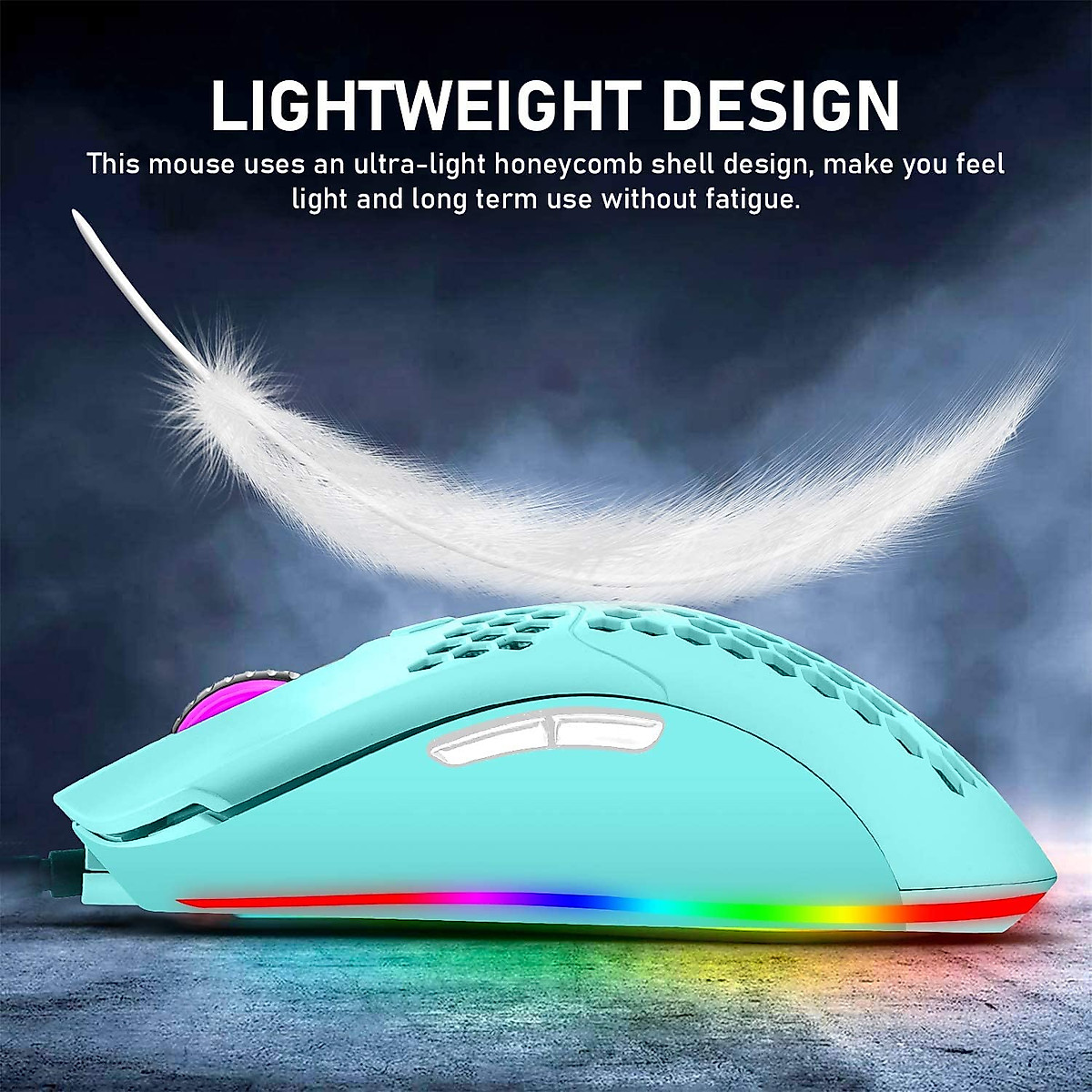 Gaming Keyboard and Mouse,3 in 1 Blue LED Backlit Wired Mechanical Keyboard Black Switch,RGB 6400 DPI Lightweight Gaming Mouse with Honeycomb Shell,Gaming Mouse Pad for PC Gamers(Macaron Green)