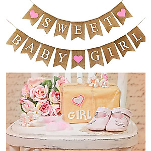 Shimmer Anna Shine Sweet Baby Girl Burlap Banner for Baby Shower Decorations and Gender Reveal Party (Pink)