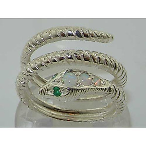 LetsBuyGold 925 Sterling Silver Natural Opal and Emerald Womens Promise Ring - Size 5.5