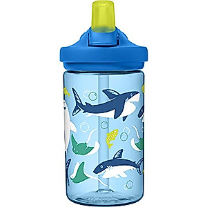 CamelBak eddy+ 14 oz Kids Water Bottle with Tritan Renew – Straw Top, Leak-Proof When Closed, Sharks and Rays